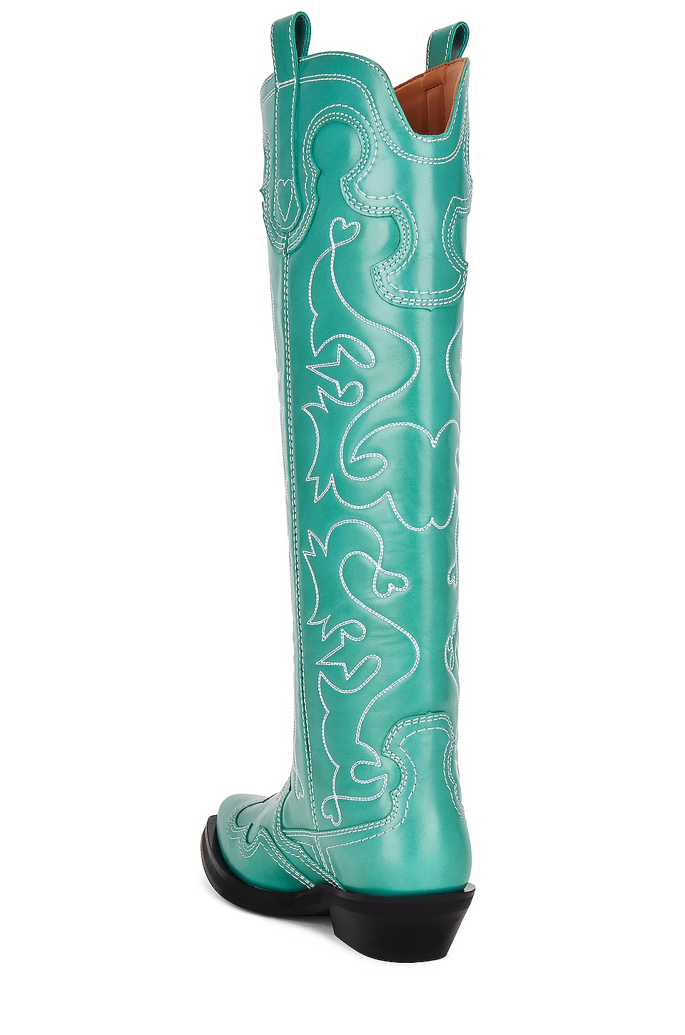 Ganni Knee High Embroidered Western Boot in Bottle Green | REVOLVE
