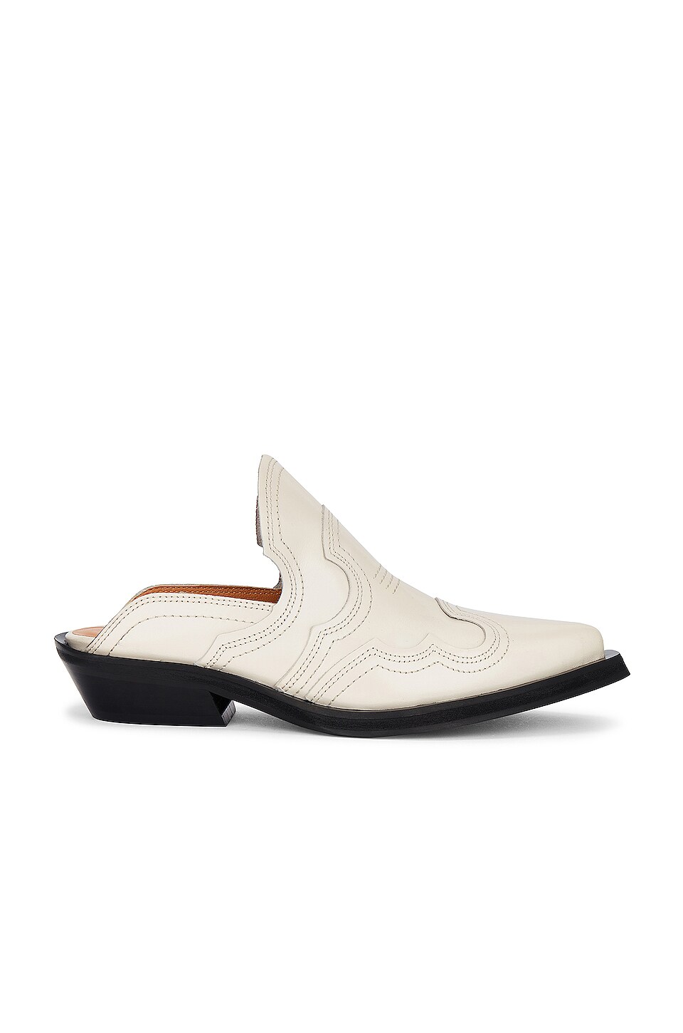 Ganni Embroidered Western Mule in Egret | REVOLVE