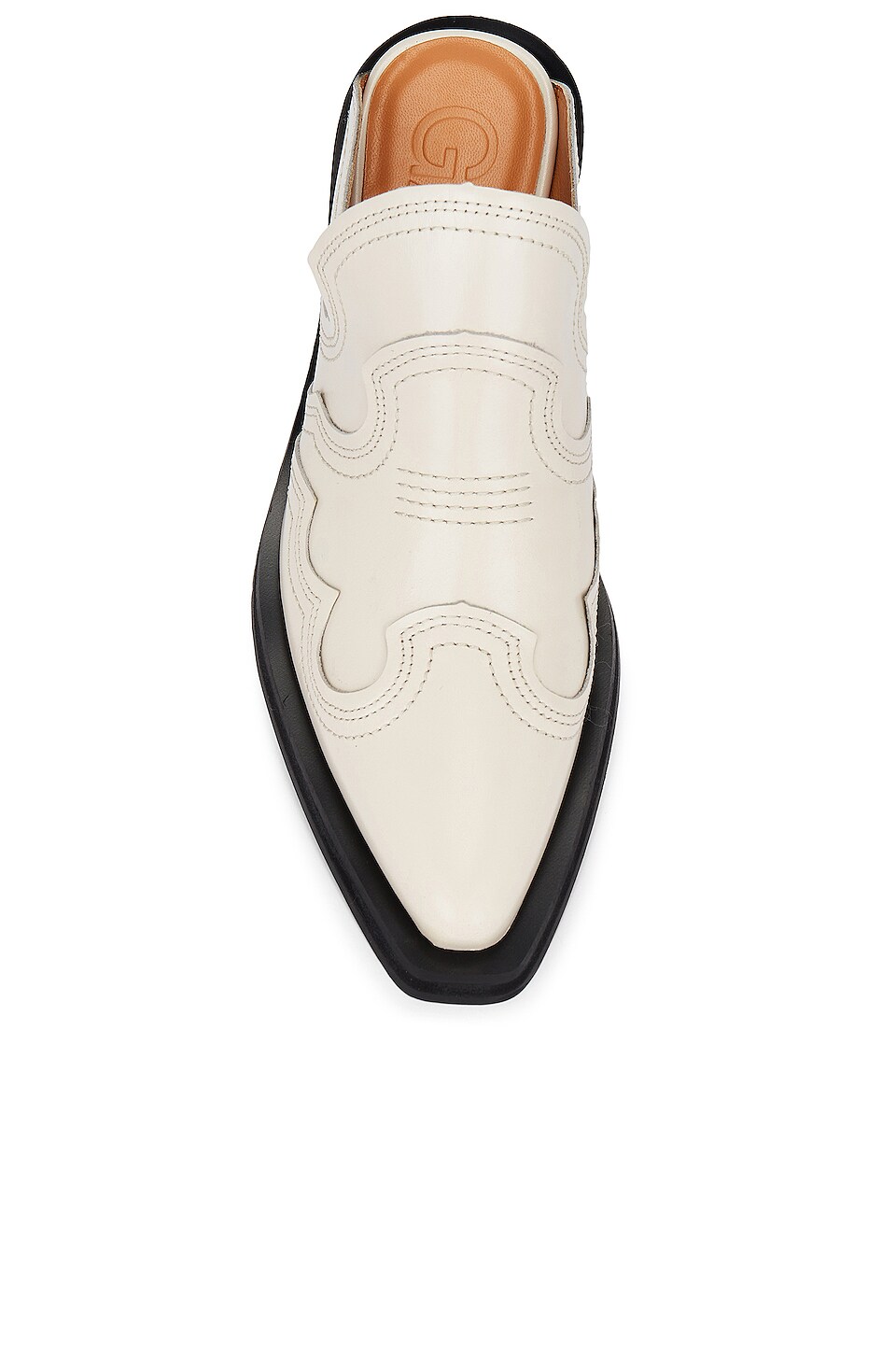 Ganni Embroidered Western Mule in Egret | REVOLVE