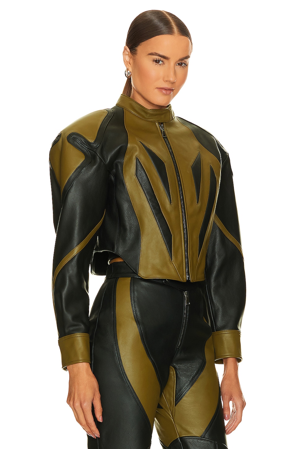 GIUSEPPE DI MORABITO Rev Leather Jacket in Black & Army Green | REVOLVE