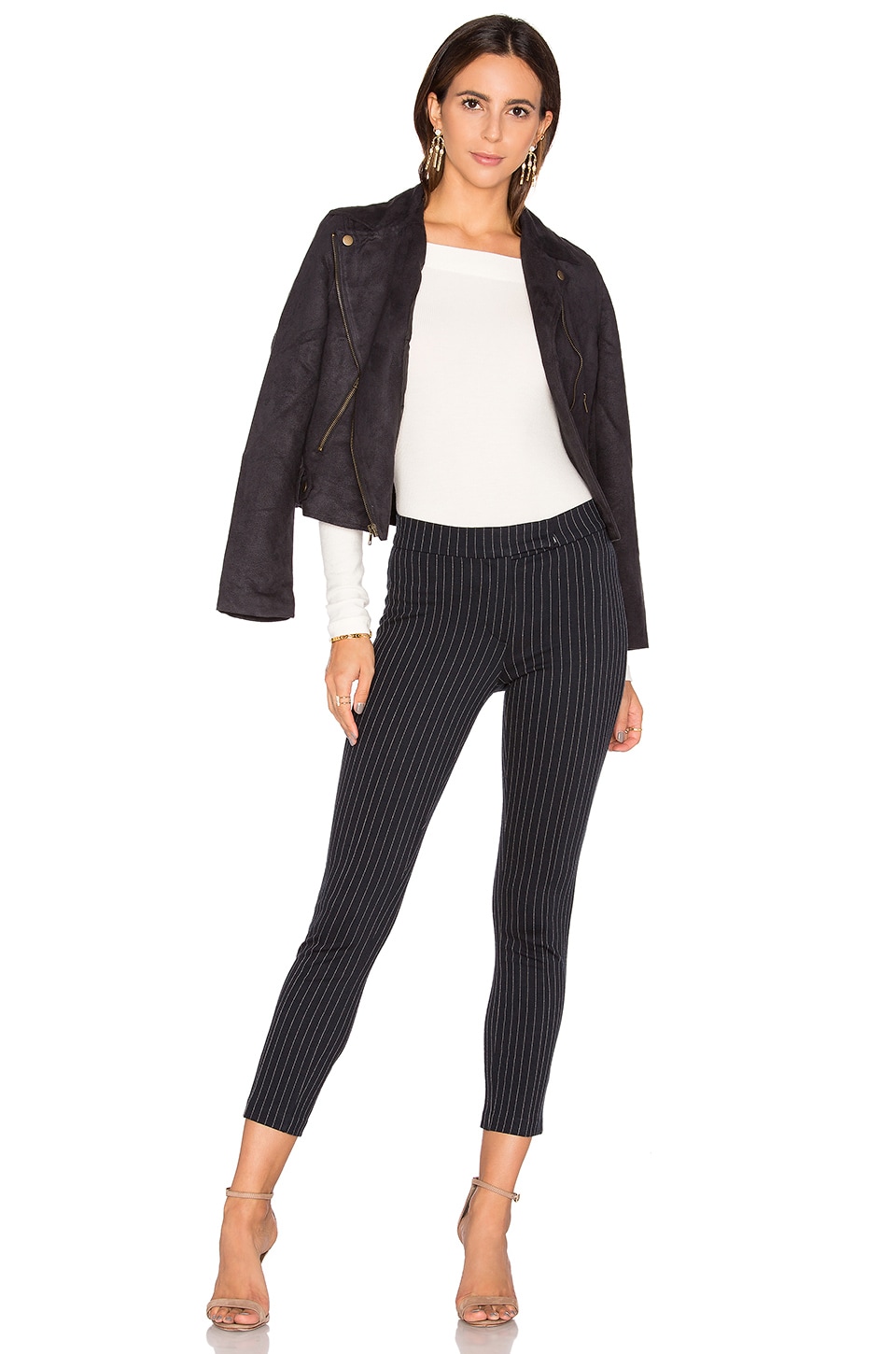 GETTINGBACKTOSQUAREONE Pin Tuck Pant in Navy Pinstripe | REVOLVE