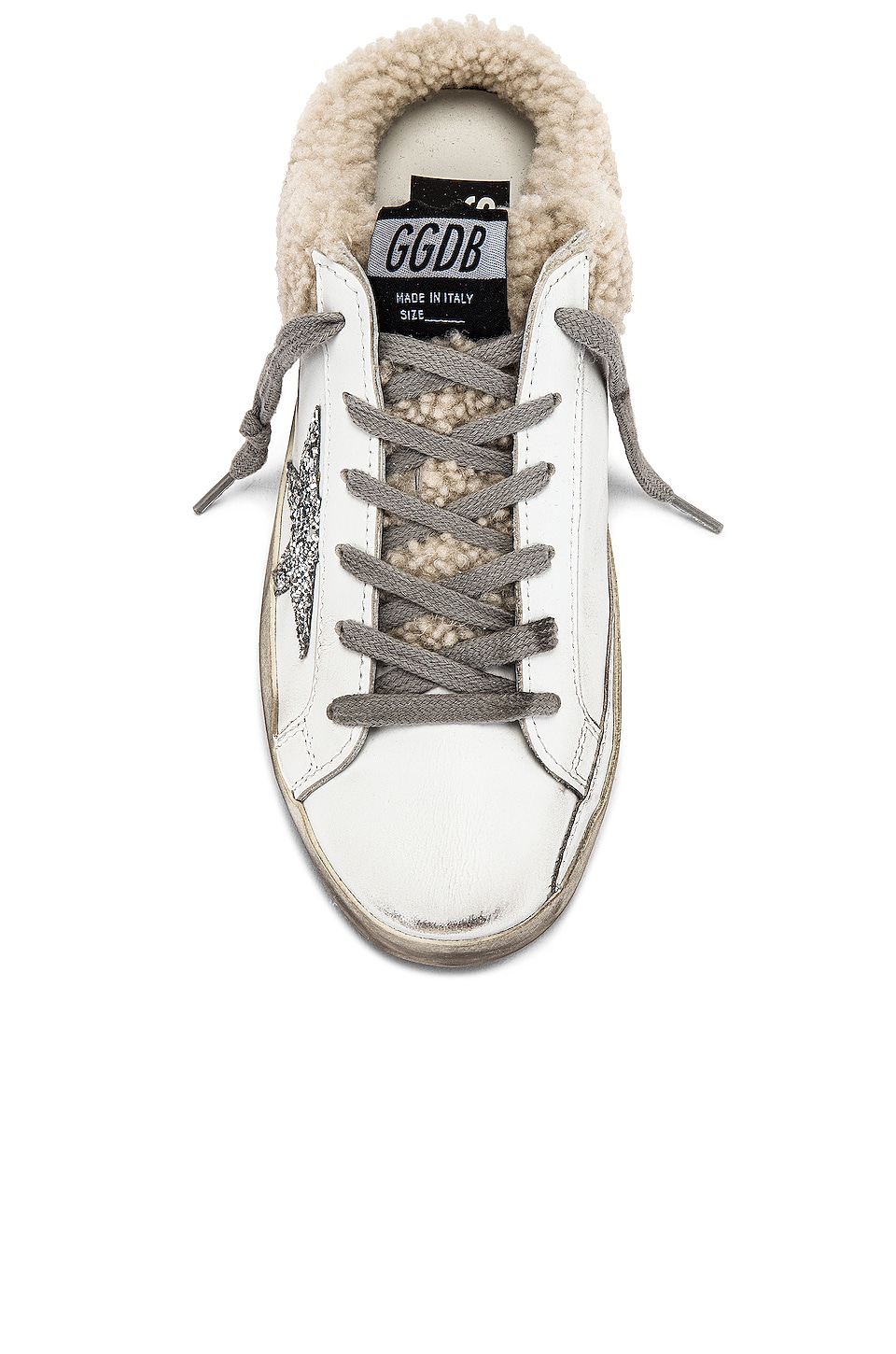 Golden Goose Superstar Sabot Shearling Sneaker in White, Silver ...