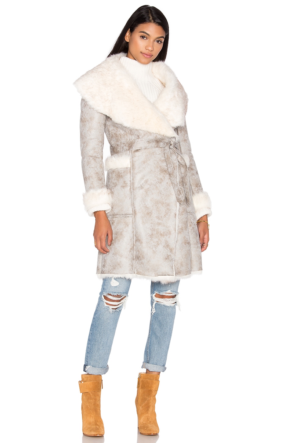 GLAMOROUS Fur Coat in Grey & Beige Fur | REVOLVE