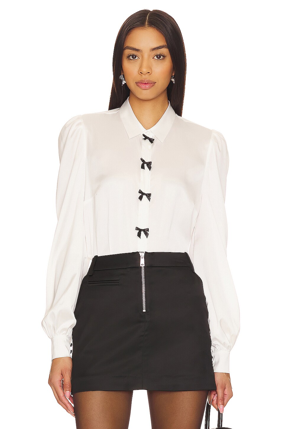 Generation Love Arly Bow Blouse in White & Black | REVOLVE
