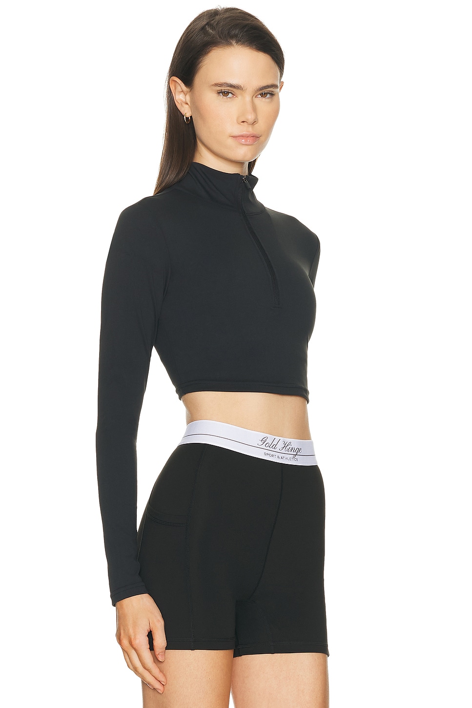 Gold Hinge Athletic Half Zip Crop Top in Black | REVOLVE