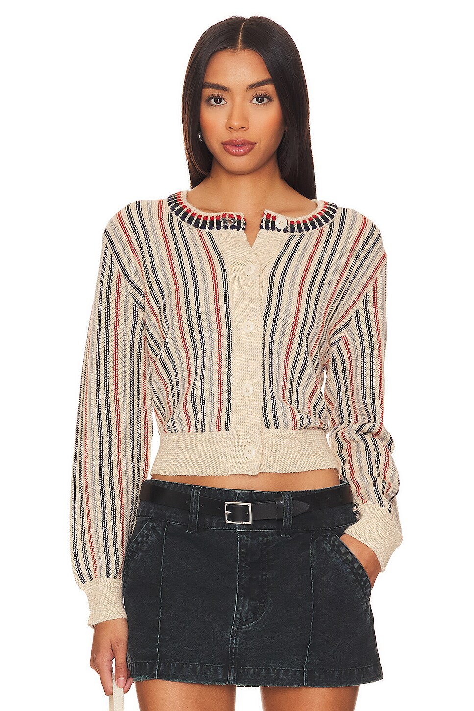The Great The Tiny Cardigan in Cream Ticking Stripe | REVOLVE