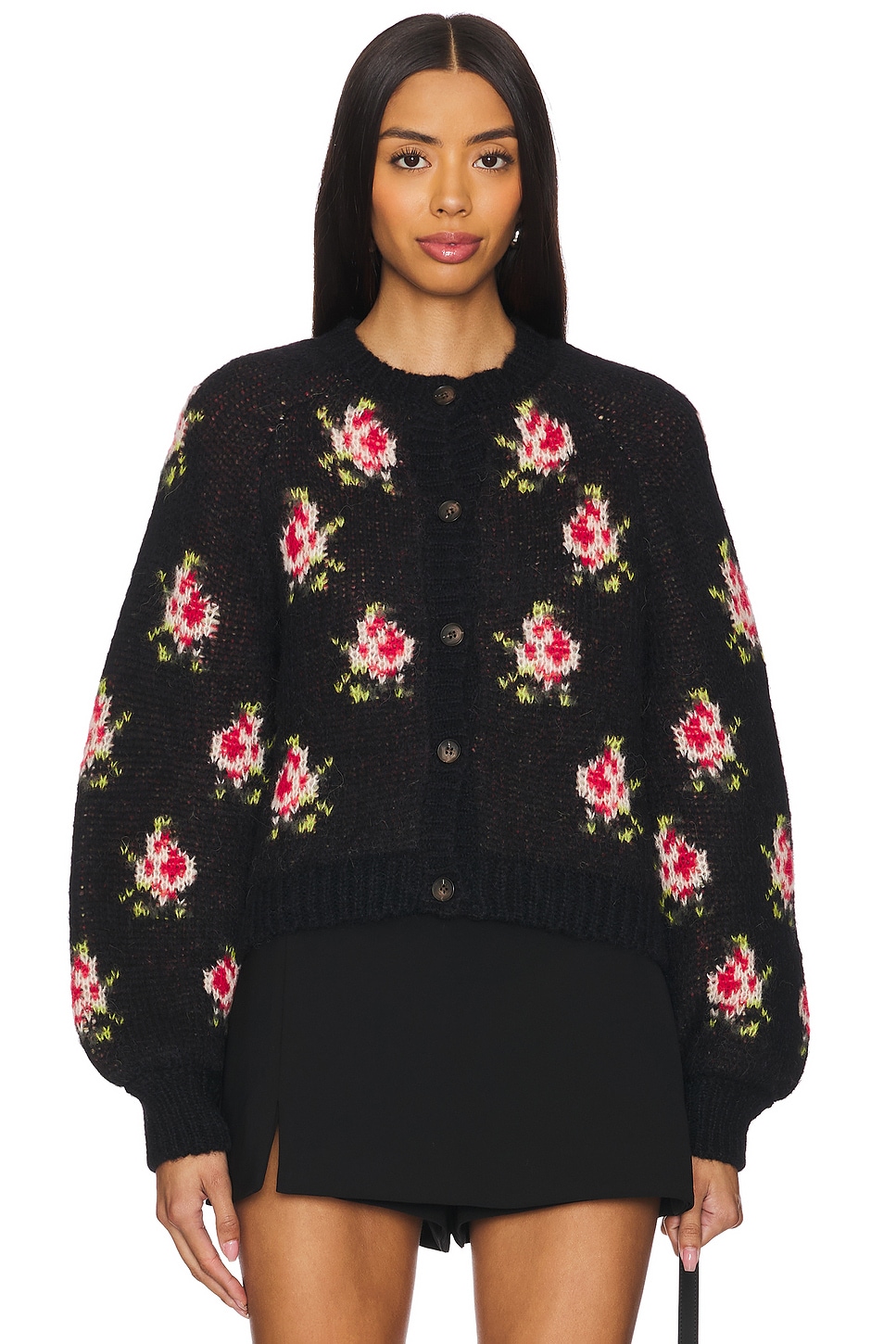 The Great The Carousel Cardigan in Black Heirloom Rose | REVOLVE