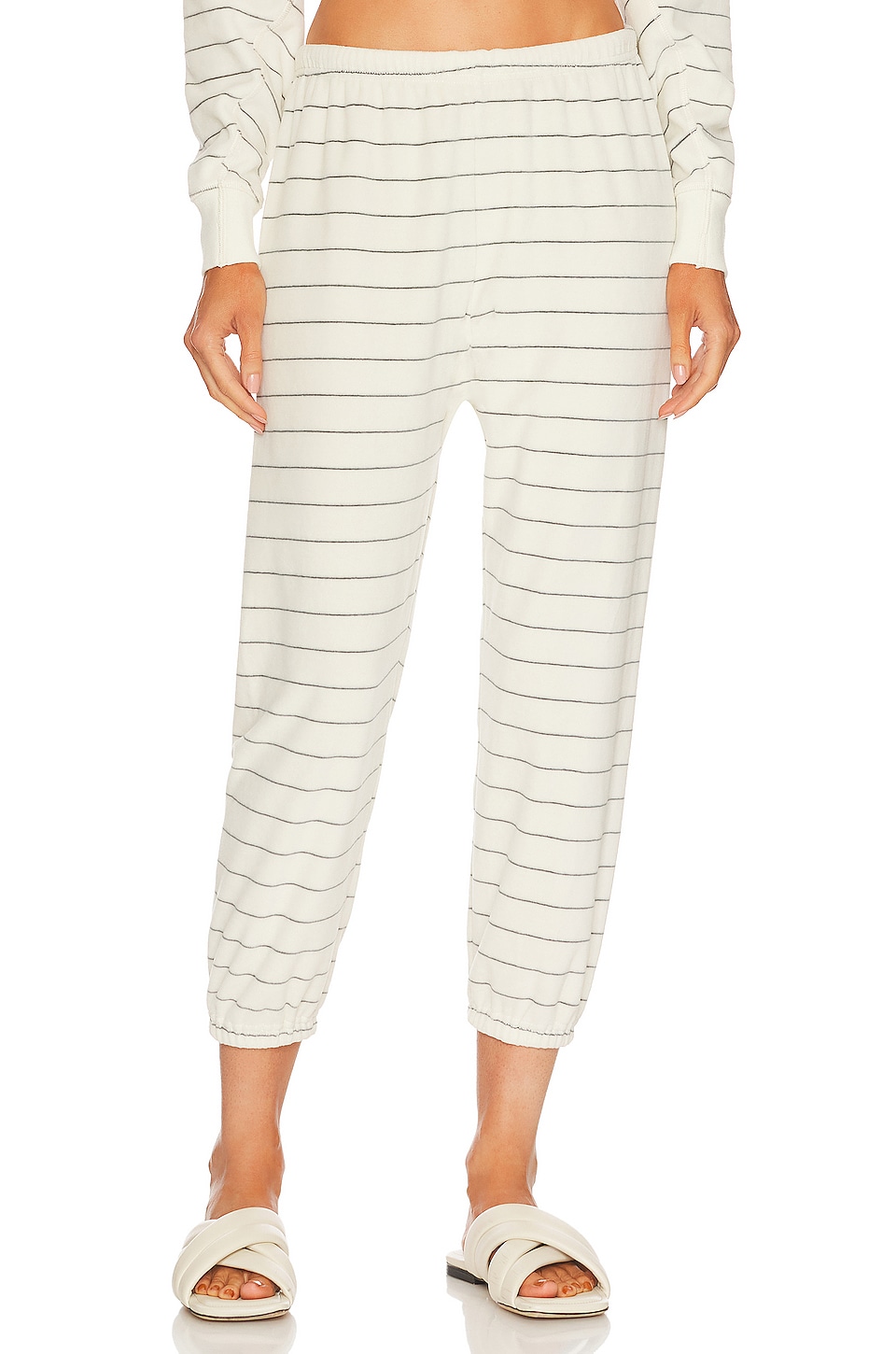 The Great Velour Stadium Sweatpant in Ivory Pin Stripe | REVOLVE