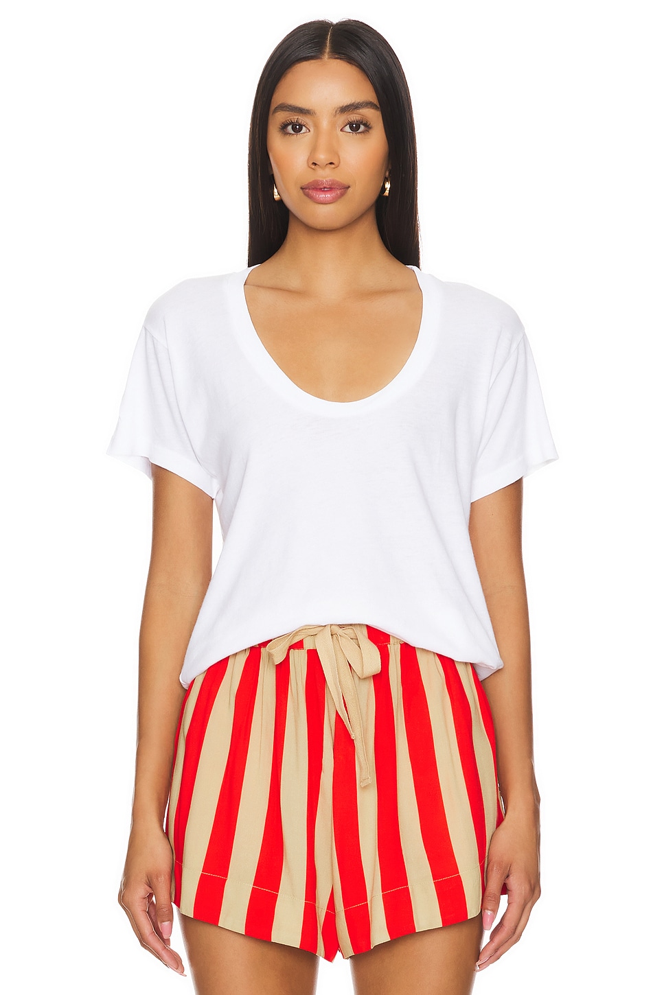 The Great The Slim U Neck Tee in True White | REVOLVE