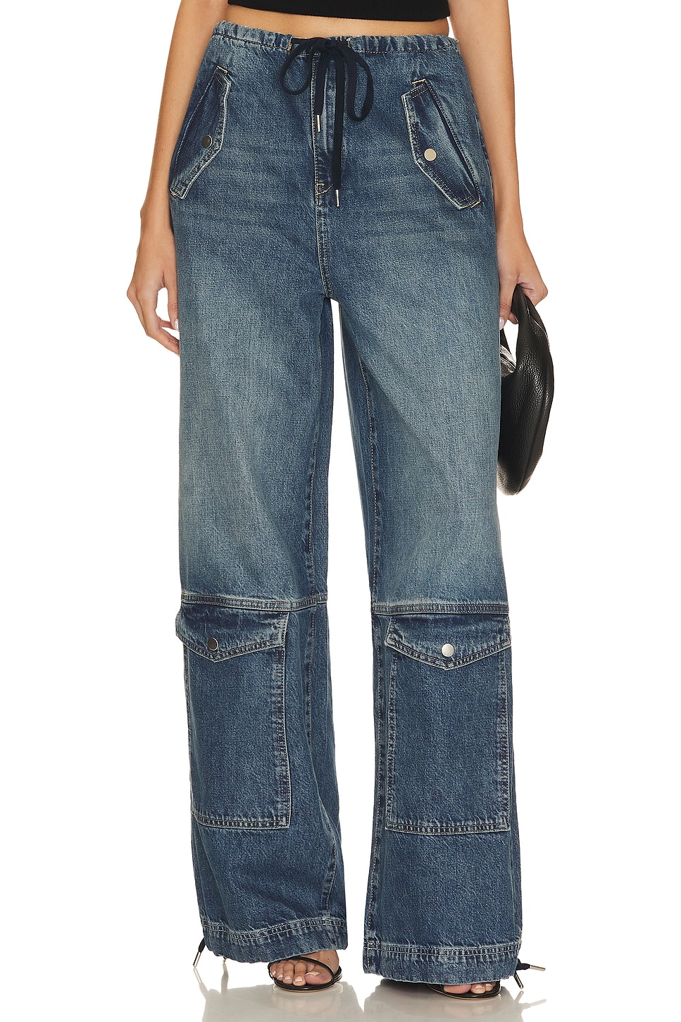 GRLFRND Alix Wide Leg Drawstring Cargo Jeans in San Antonio | REVOLVE