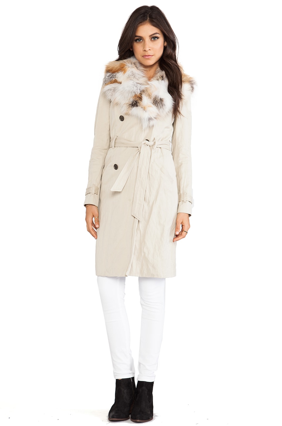 Gryphon Fox Plate Collar Winter Trench in Tan | REVOLVE