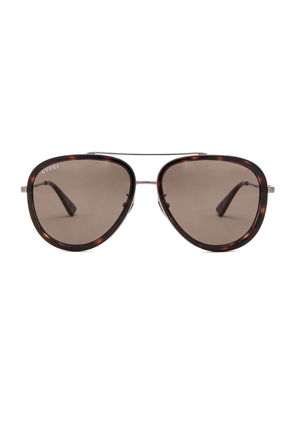 Gucci Aviator in Ruthenium & Shiny Dark Havana | REVOLVE