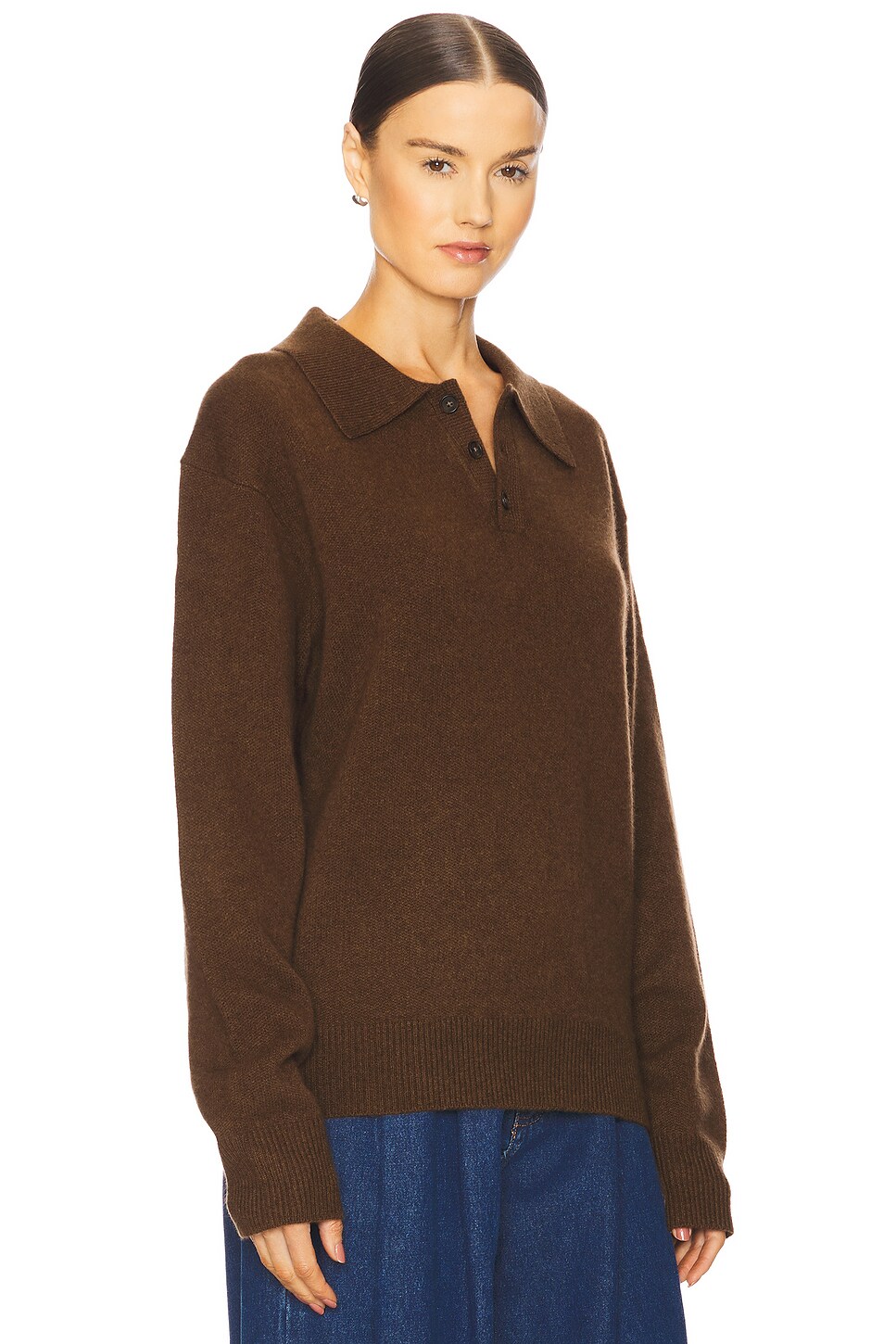 Guest In Residence Allday Long Sleeve Polo in Cashmere in Chestnut ...