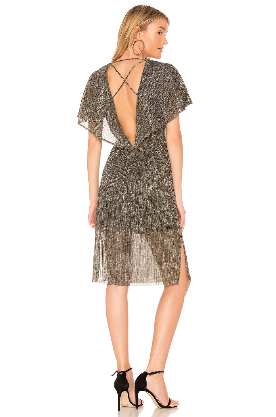 Halston Heritage V Neck Slim Dress in Black & Gold | REVOLVE