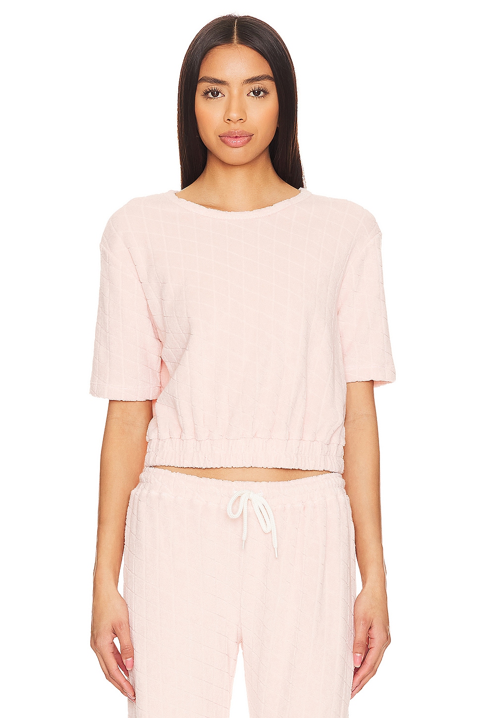 MONROW Diamond Terry Cloth Top in Pink Pearl | REVOLVE