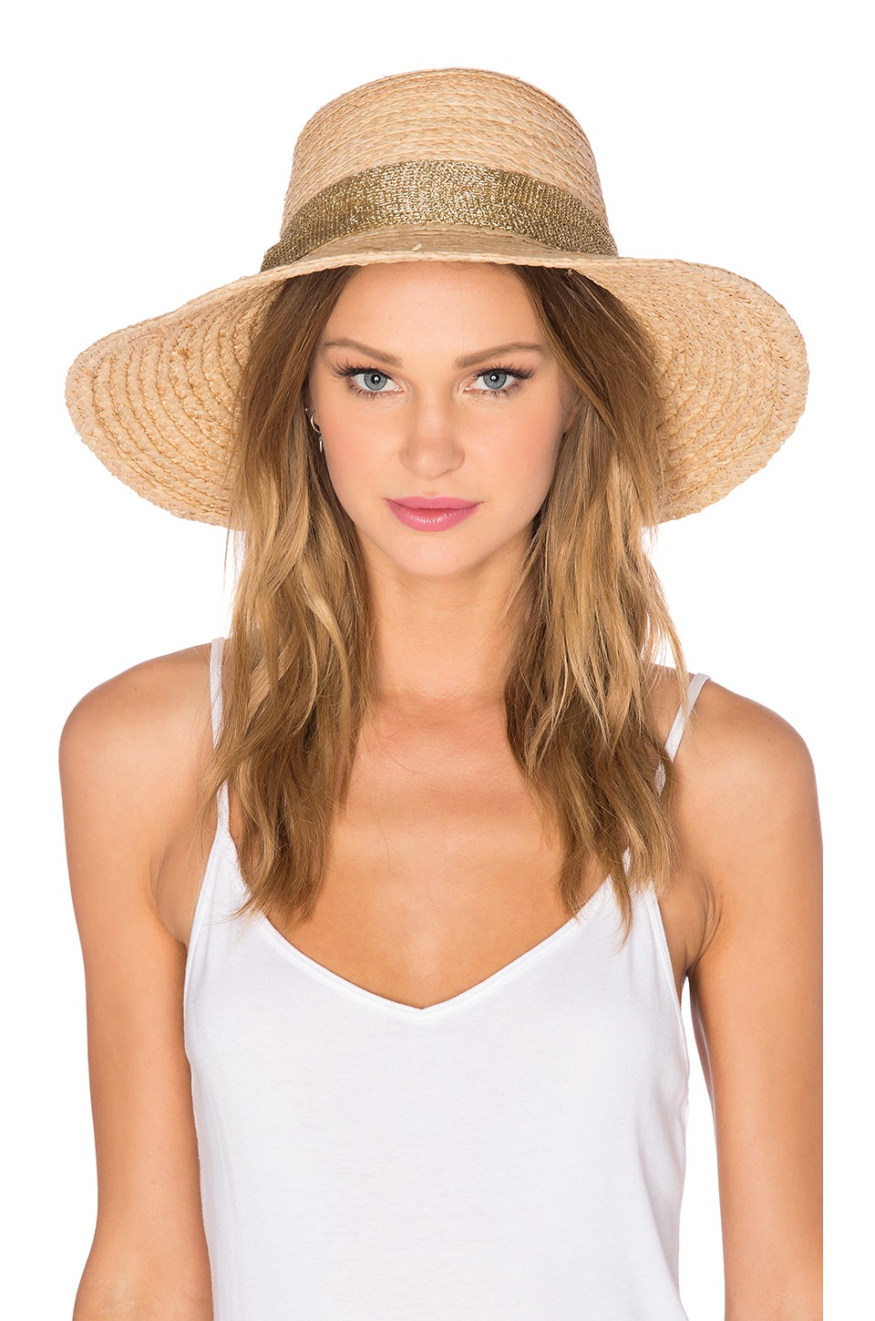 Hat Attack Raffia Braid Lampshade Hat in Natural & Gold Mesh | REVOLVE