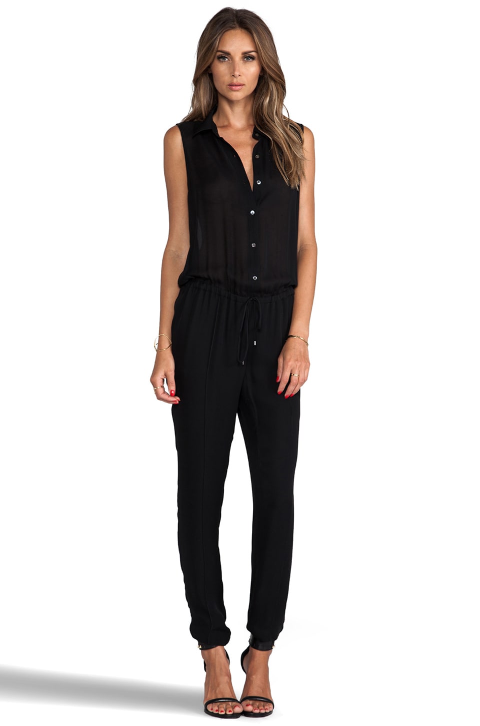 Haute Hippie Button Down Muscle Onesie in Black | REVOLVE