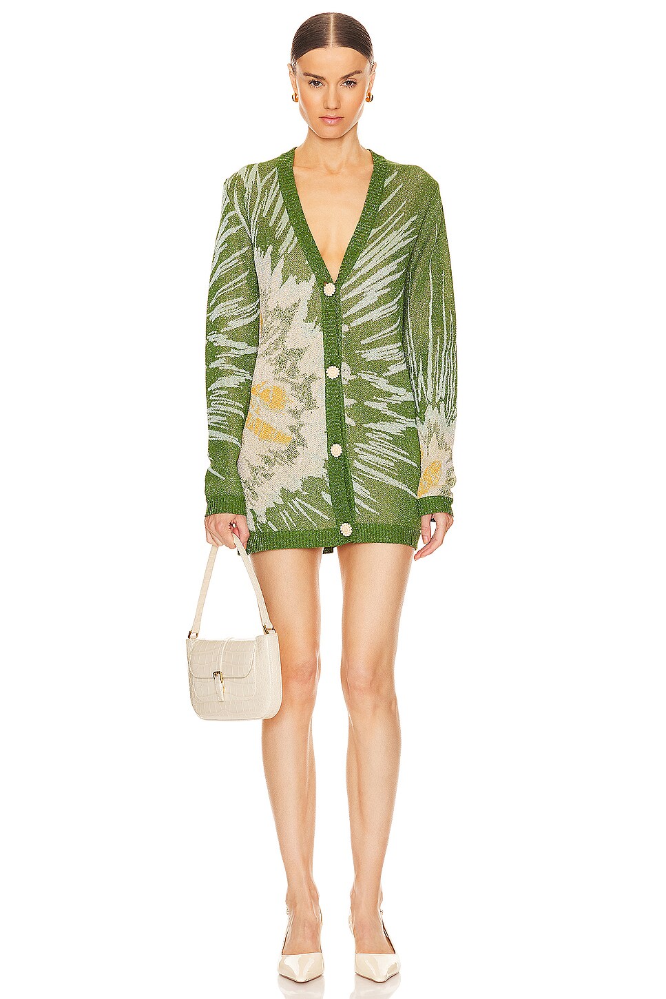 Hayley Menzies Jacquard Deep V-neck Cardigan in Cactus Green | REVOLVE
