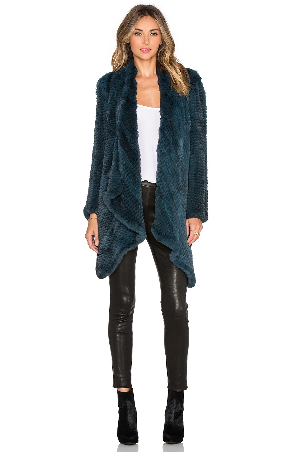 H Brand Ashleigh Rabbit Fur Coat in Teal | REVOLVE