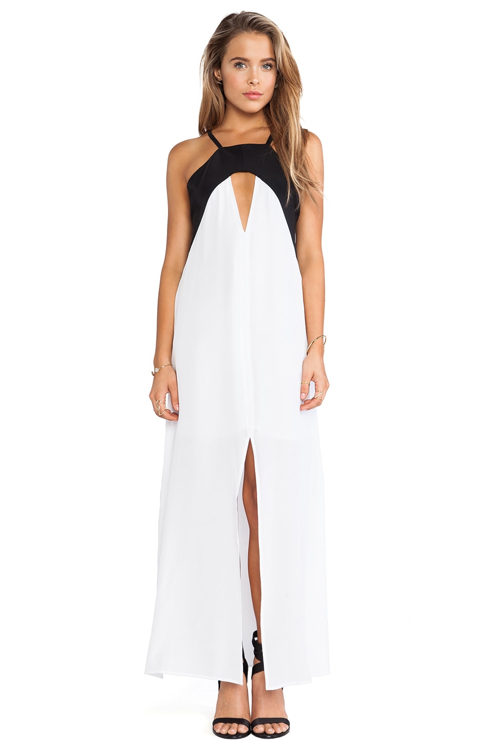 Helena Quinn Triangle Cut Out Maxi Dress in White & Black | REVOLVE