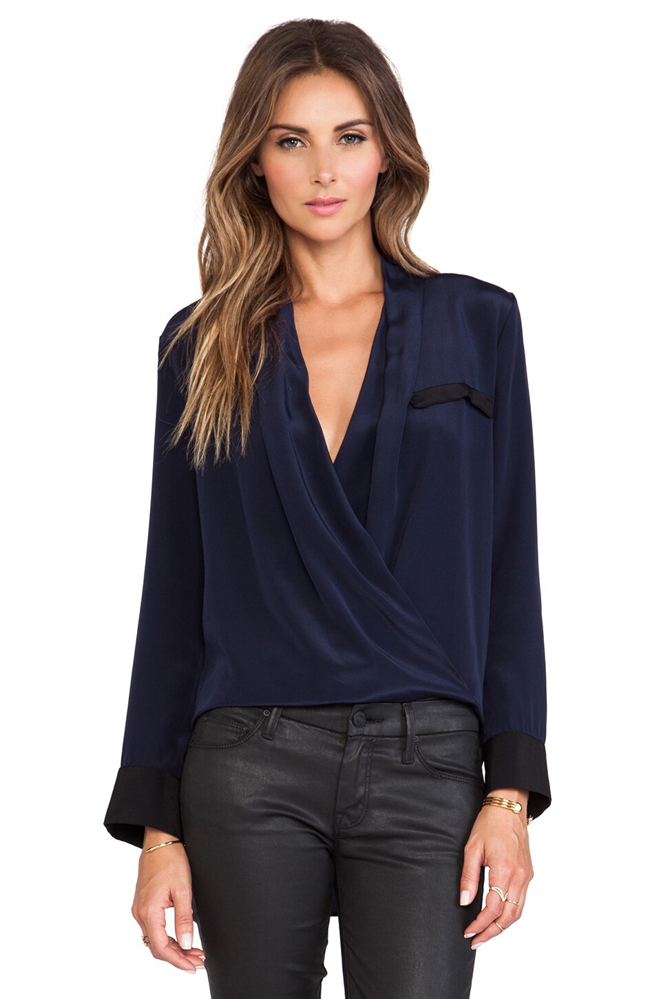 Helena Quinn Cross Front Blouse in Navy | REVOLVE