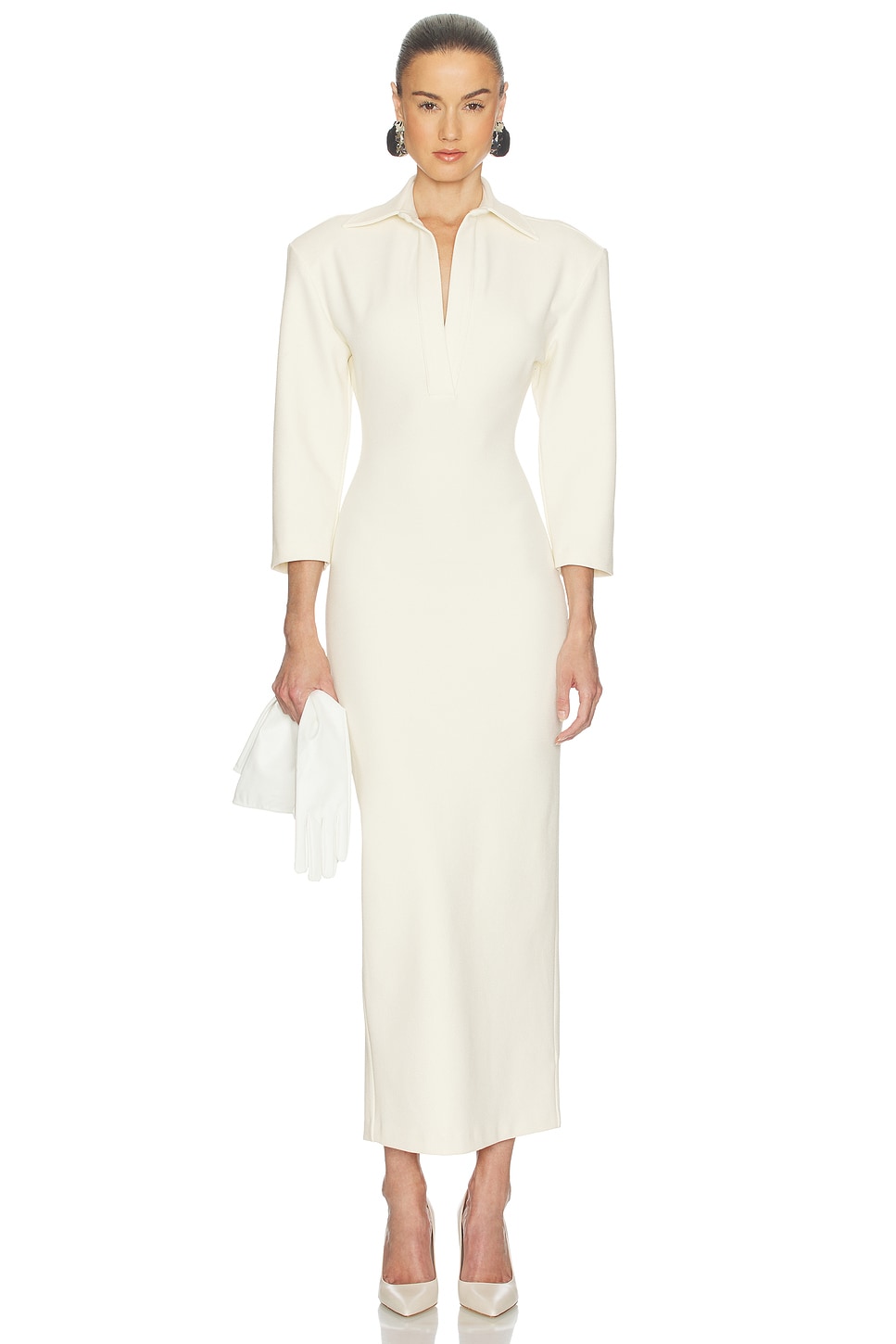 Helsa The Margaux Polo Dress in Thick Crepe in Ivory | REVOLVE