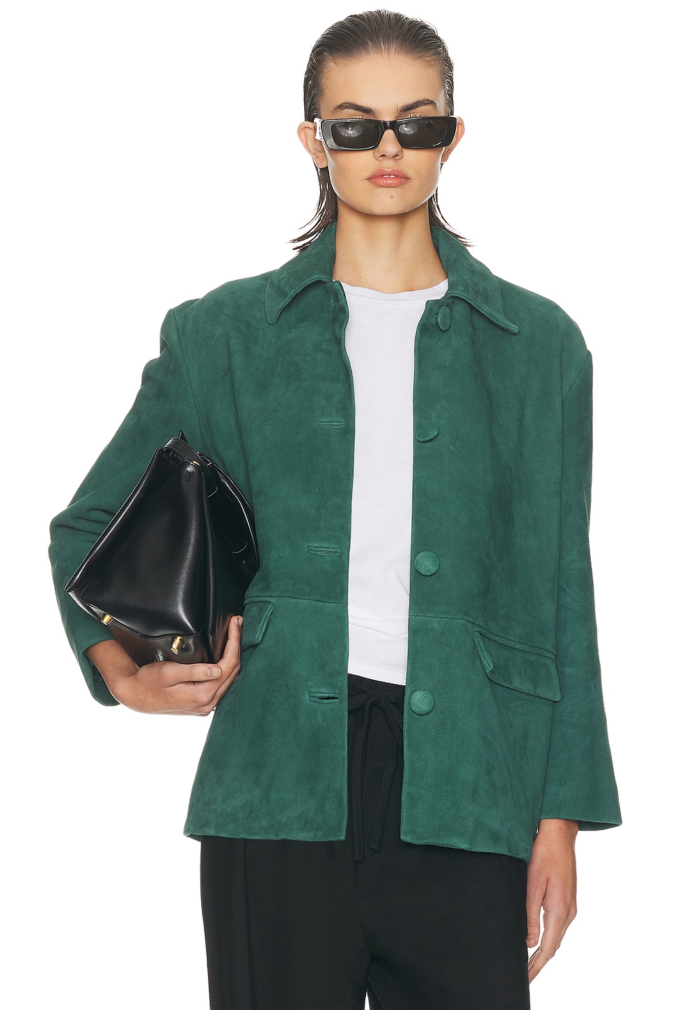 Helsa The Schoolhouse Jacket in Suede in Spruce | REVOLVE
