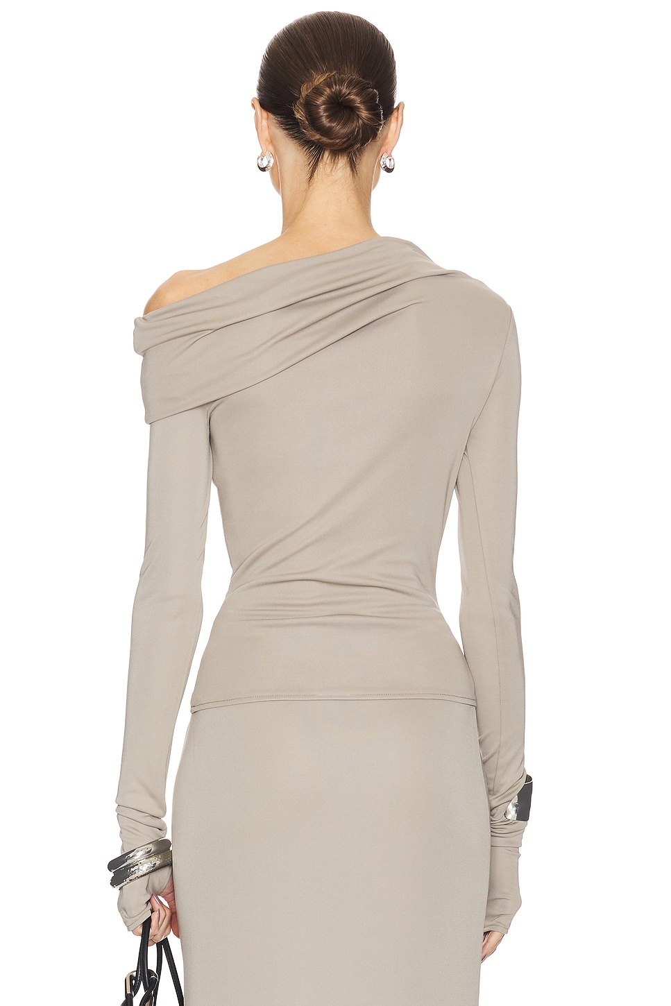 Helsa Matte Jersey Drape Shoulder Top in Oyster | REVOLVE