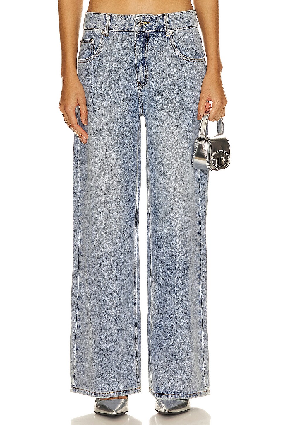 House of Sunny Sandblast Wide Leg Denim in Sky Blue | REVOLVE