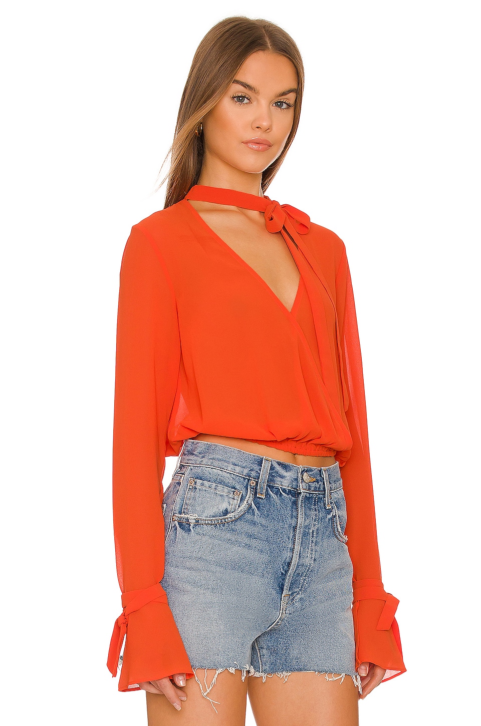 House of Harlow 1960 x REVOLVE Joli Tie Cuff Blouse in Orange Red | REVOLVE