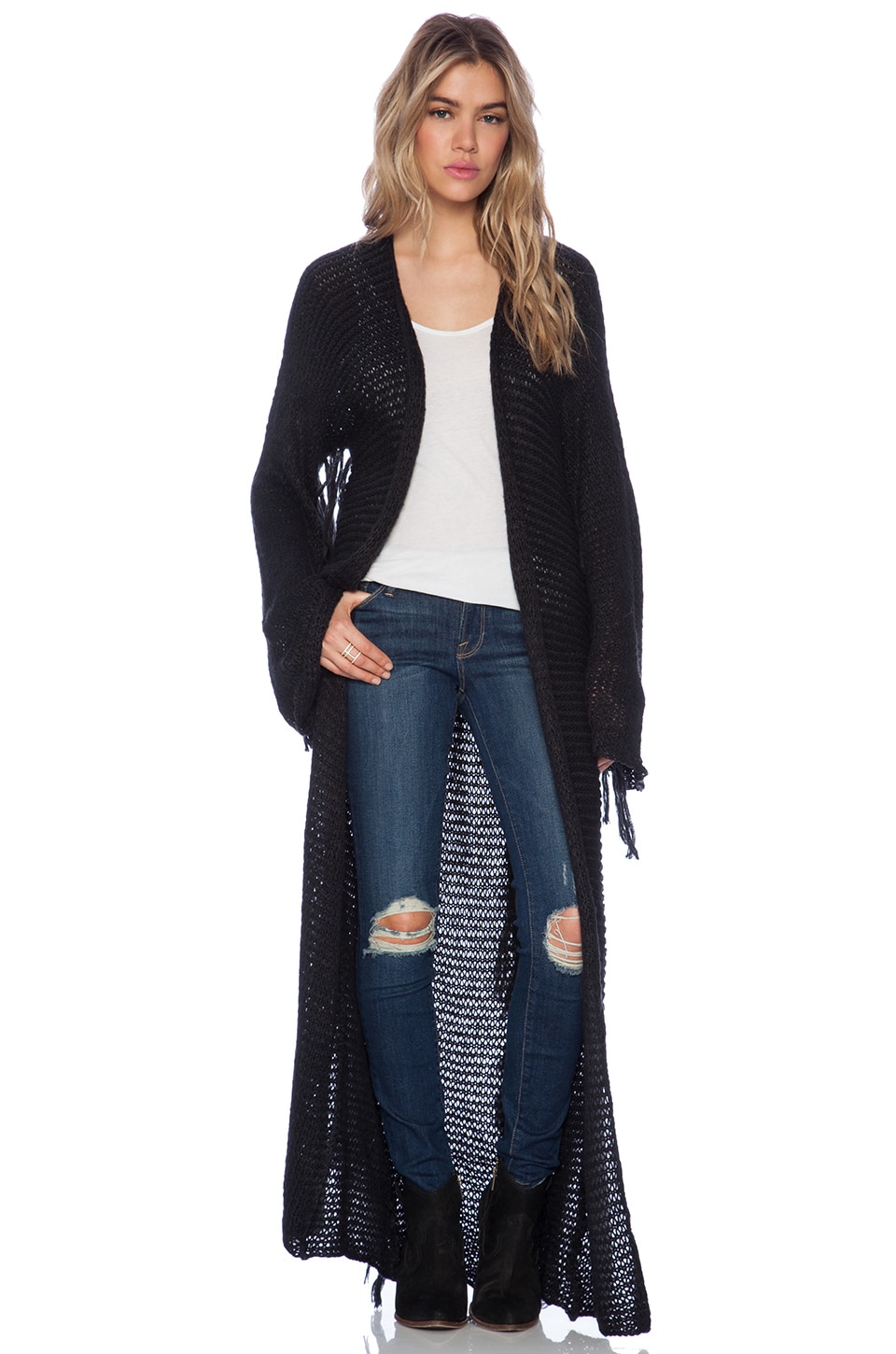 Indah Lush Fringe Duster in Black | REVOLVE