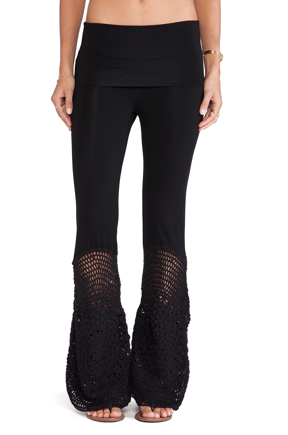 Indah Trigger Lounge Pant with Crochet Flare in Black | REVOLVE