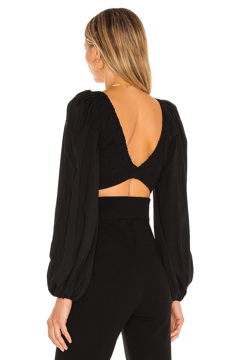 Indah Biru Solid Ruched Bodice Crop Top in Black | REVOLVE