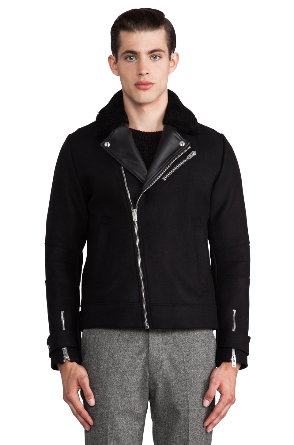 IRO Roni Leather Jacket w/ Fur Collar in Noir | REVOLVE