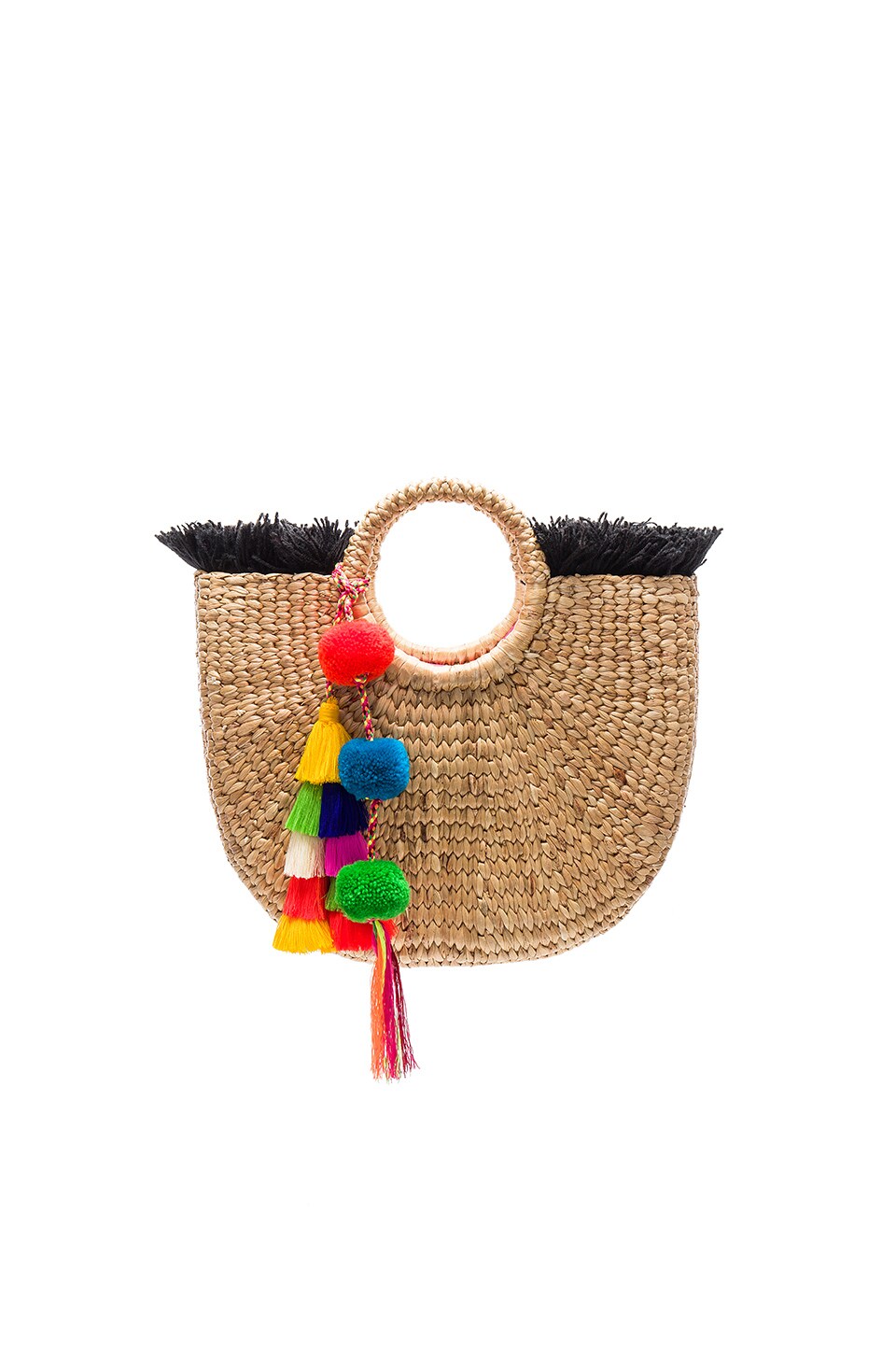JADEtribe Round Fringe Tote in Black | REVOLVE