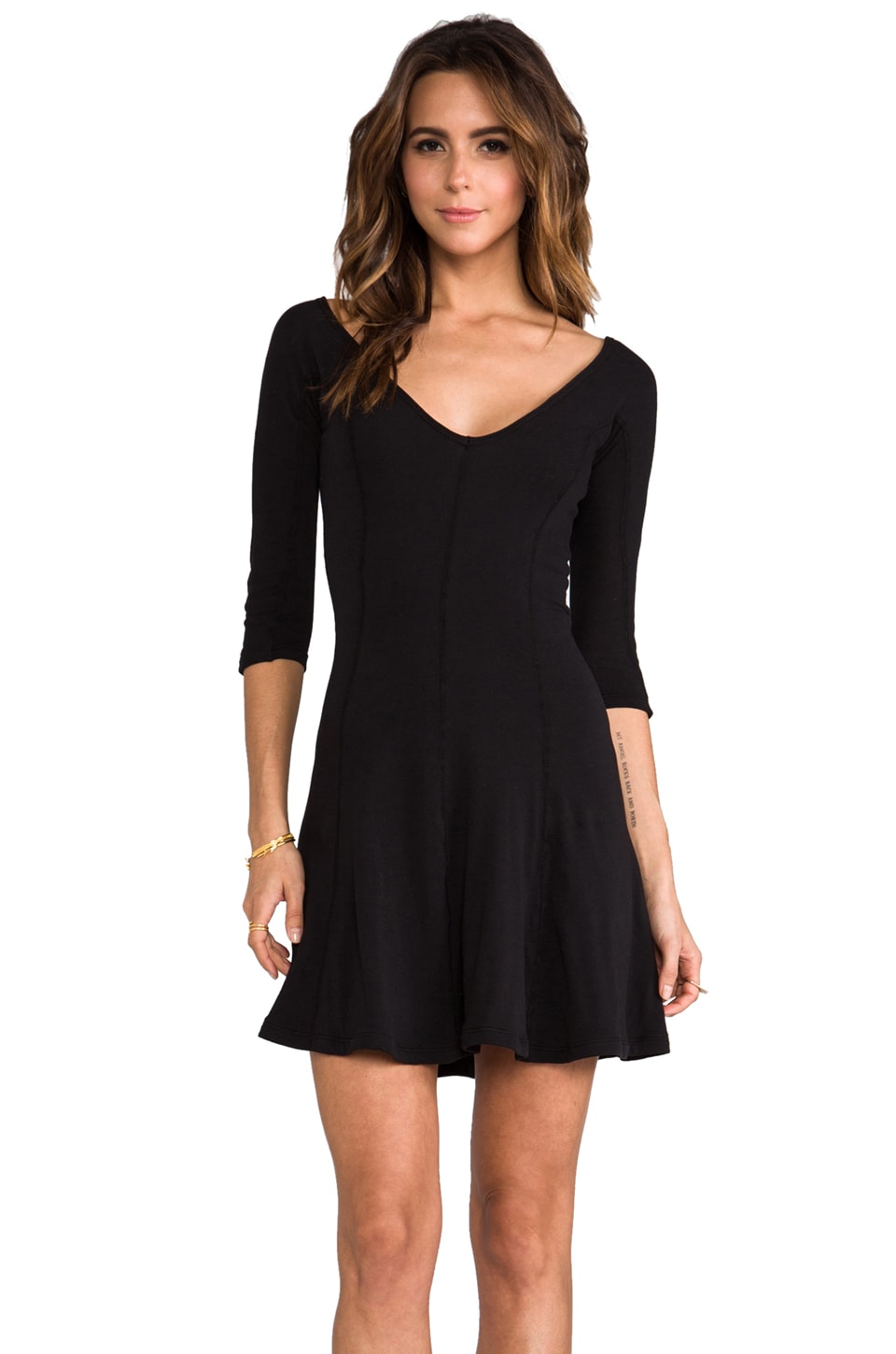 James Perse Seamed Flared Dress in Black | REVOLVE