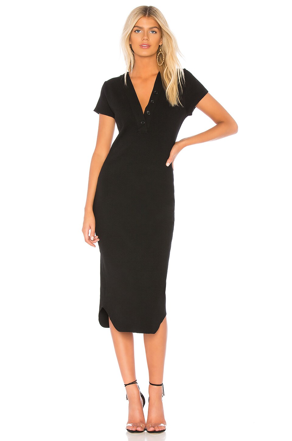 James Perse Rib Henley Dress in Black | REVOLVE