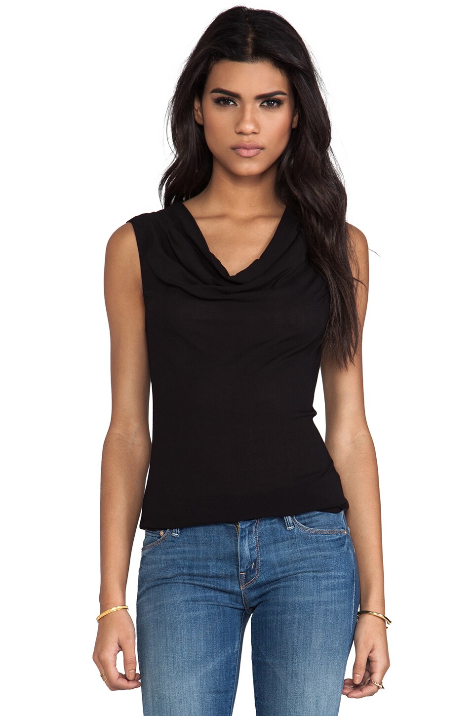 James Perse Woven Cowl Tank in Black | REVOLVE