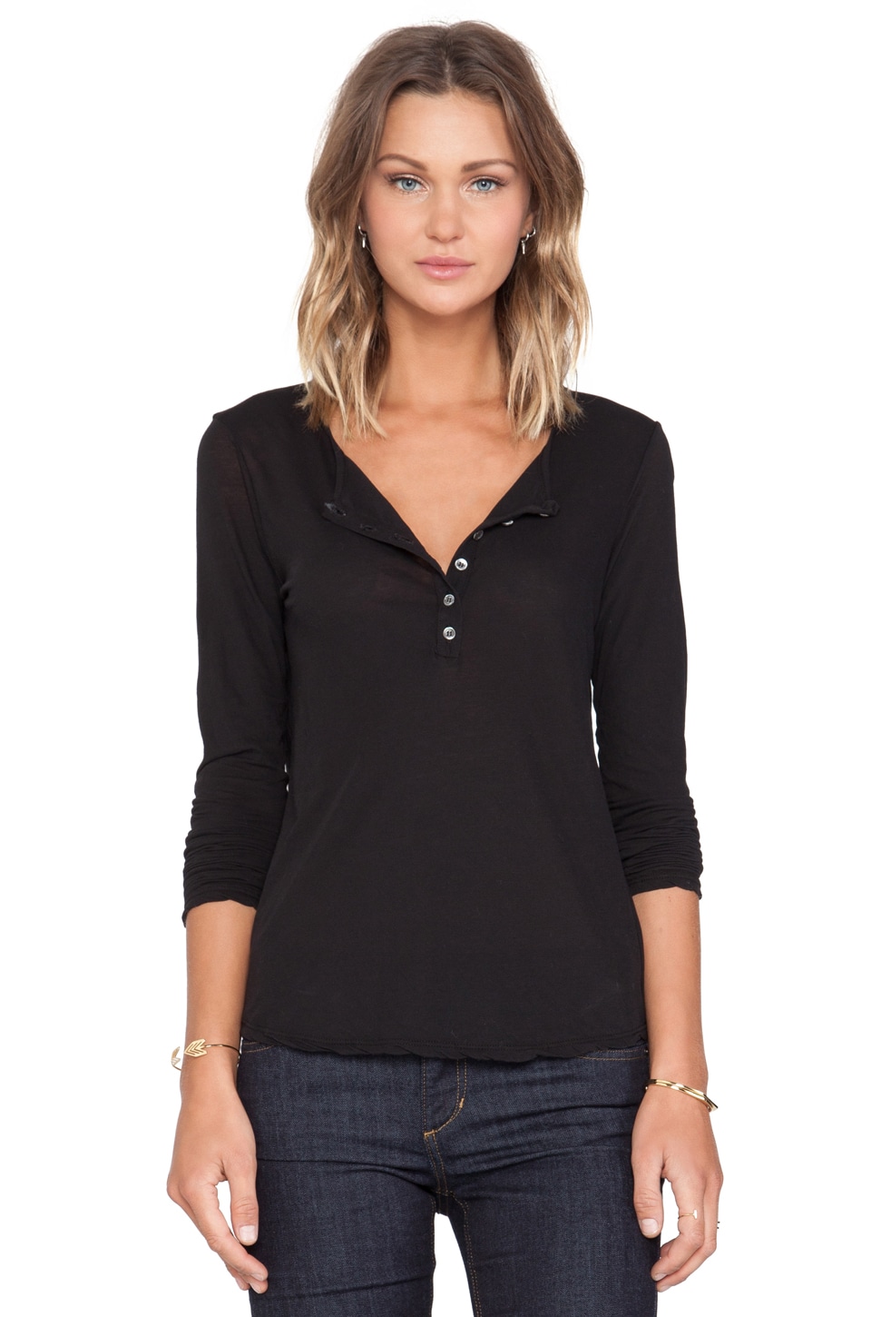 James Perse High Gauge Jersey Henley in Black | REVOLVE