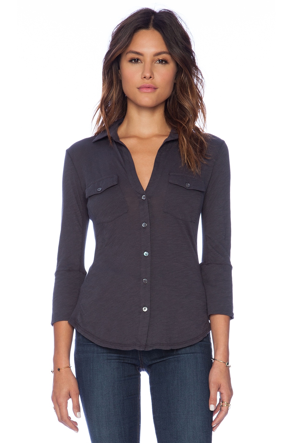 James Perse Contrast Panel Shirt in Railing | REVOLVE