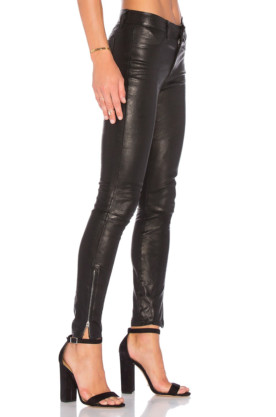 J Brand Mid Rise Leather Skinny in Black | REVOLVE