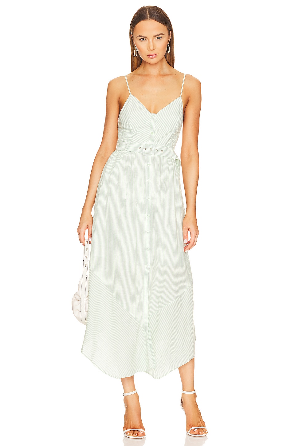 JONATHAN SIMKHAI STANDARD Leighton Belted Midi Dress in Spring Green ...