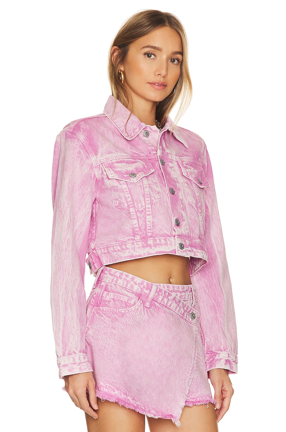 JONATHAN SIMKHAI STANDARD Dove Cropped Denim Jacket in Flamingo | REVOLVE