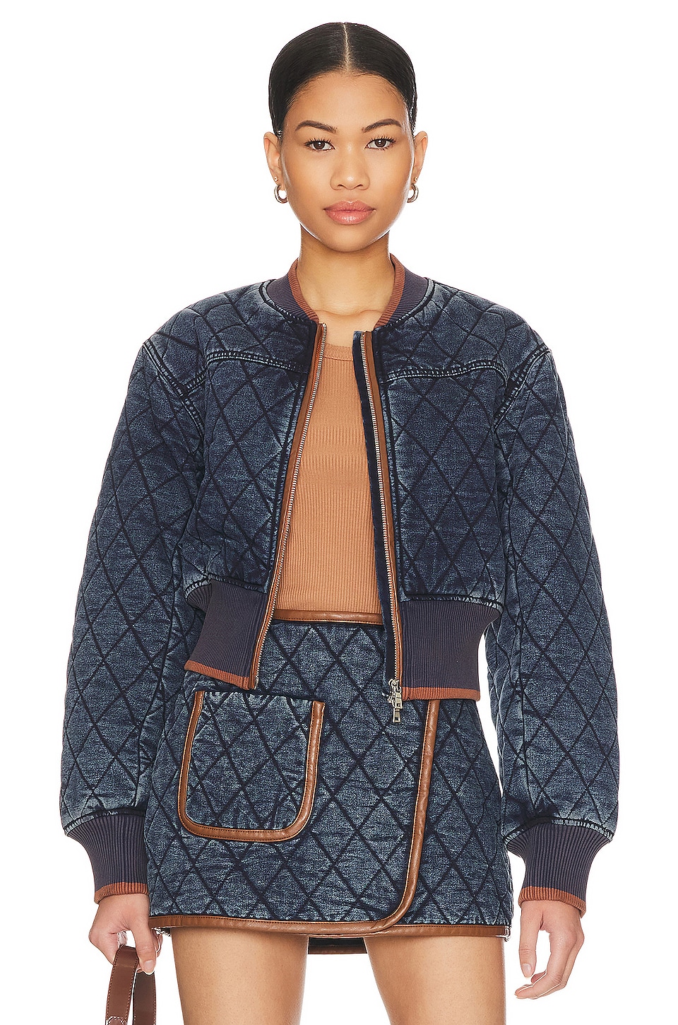 JONATHAN SIMKHAI STANDARD Angelika Cropped Quilted Bomber Jacket in Washed Indigo | REVOLVE