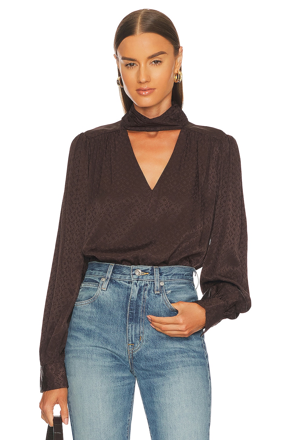 JONATHAN SIMKHAI STANDARD Janelle Mock Neck Cutout Top in Chocolate ...