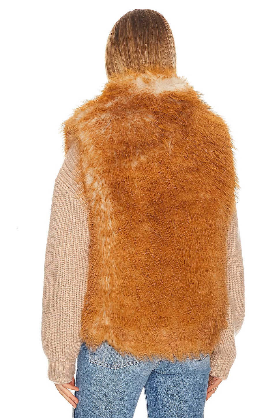 jocelyn Long Hair Faux Fur Reversible Vest in Gold | REVOLVE