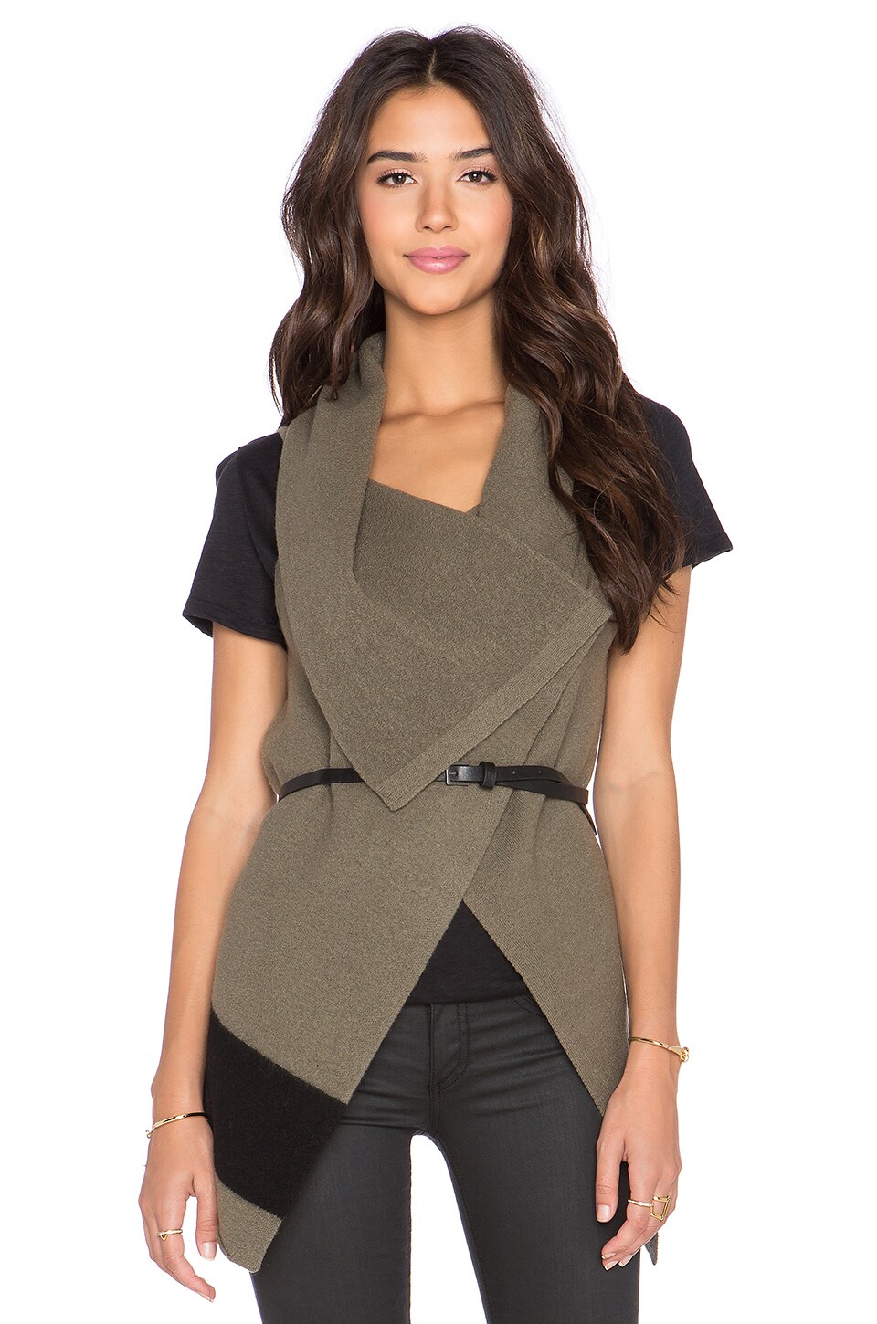 Joie Ligiere Drape Front Vest in Deep Army & Caviar | REVOLVE