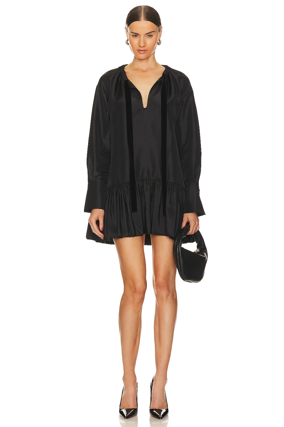 SIMKHAI Edison Ruffle Mini Dress in Black | REVOLVE