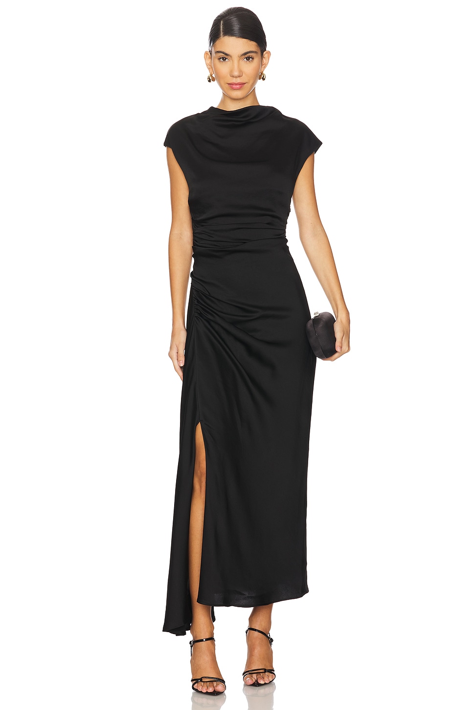 SIMKHAI Burke Draped Midi Dress in Black | REVOLVE