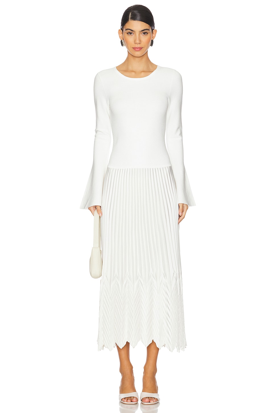 SIMKHAI Damoni Midi Dress With Chevron Pleating in Ivory | REVOLVE